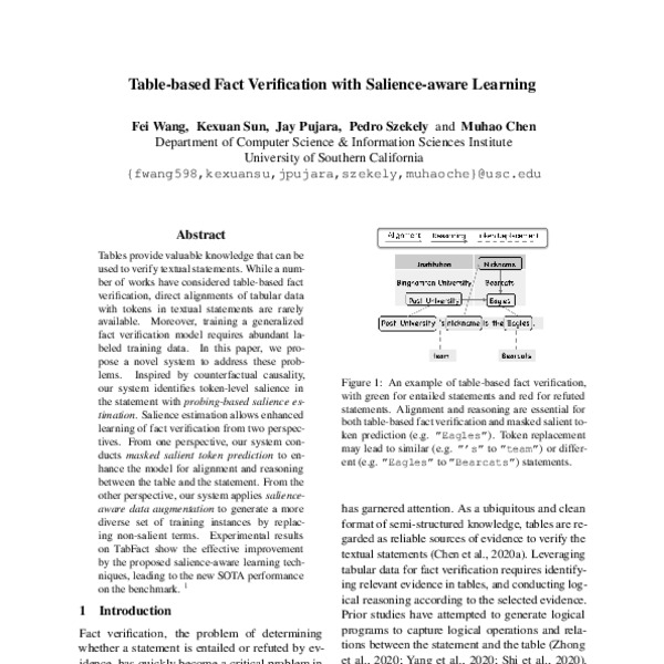 Table-based Fact Verification With Salience-aware Learning - ACL Anthology
