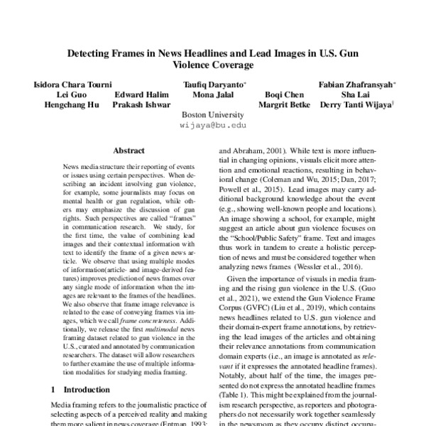 Detecting Frames in News Headlines and Lead Images in U.S. Gun Violence ...