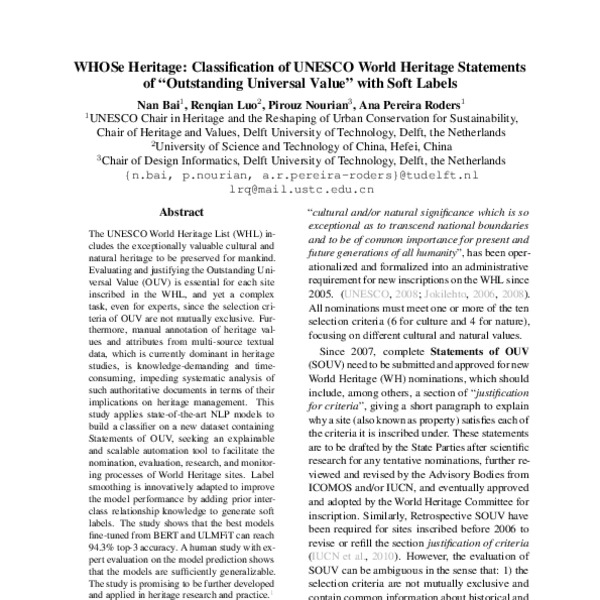 WHOSe Heritage: Classification of UNESCO World Heritage Statements of ...