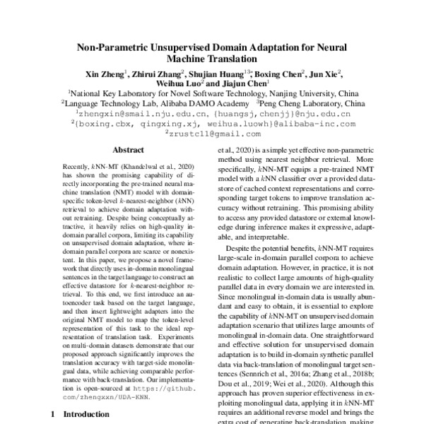 Non Parametric Unsupervised Domain Adaptation For Neural Machine Translation Acl Anthology