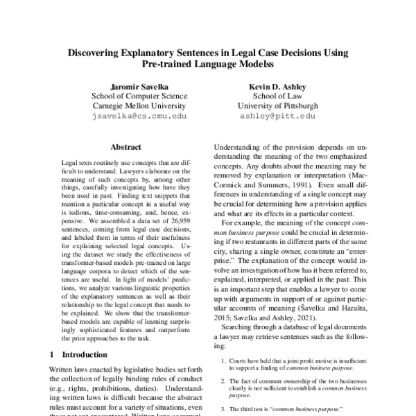 Discovering Explanatory Sentences in Legal Case Decisions Using Pre ...