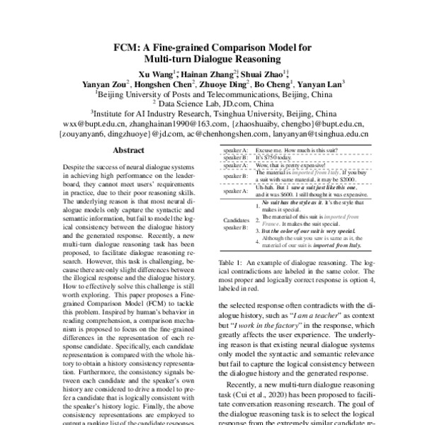 FCM: A Fine-grained Comparison Model for Multi-turn Dialogue Reasoning - ACL Anthology