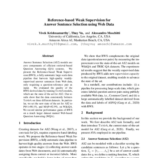 Reference-based Weak Supervision for Answer Sentence Selection using Web Data - ACL Anthology