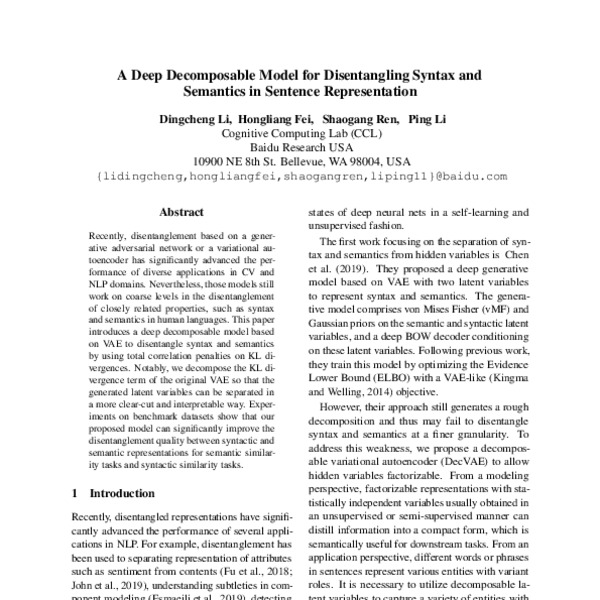 A Deep Decomposable Model for Disentangling Syntax and Semantics in Sentence Representation ...