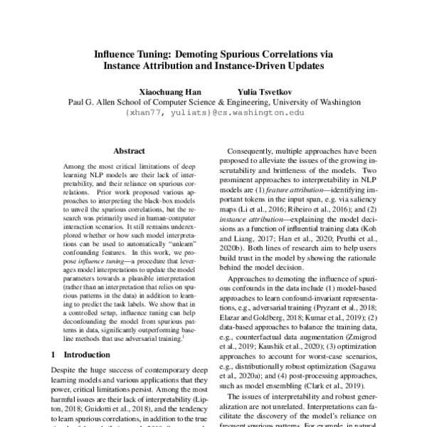 Influence Tuning: Demoting Spurious Correlations via Instance Attribution and Instance-Driven ...