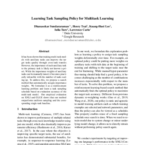 Learning Task Sampling Policy for Multitask Learning - ACL Anthology