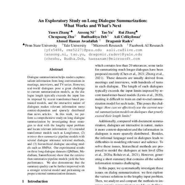 An Exploratory Study on Long Dialogue Summarization: What Works and What’s Next - ACL Anthology