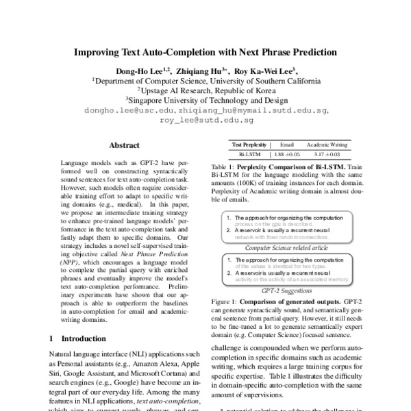 Improving Text Auto-Completion with Next Phrase Prediction - ACL Anthology