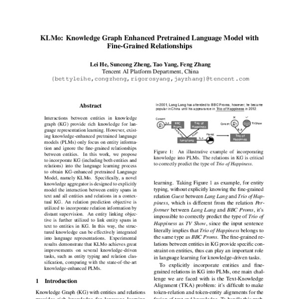KLMo: Knowledge Graph Enhanced Pretrained Language Model with Fine-Grained Relationships - ACL ...