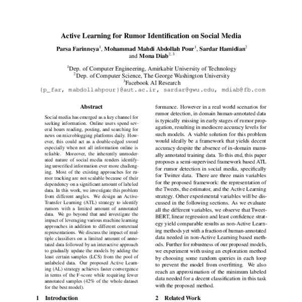 Active Learning for Rumor Identification on Social Media - ACL Anthology