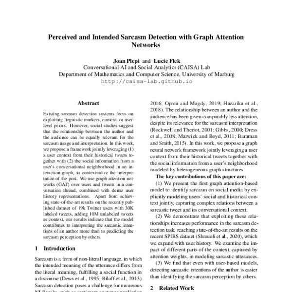 Perceived and Intended Sarcasm Detection with Graph Attention Networks - ACL Anthology