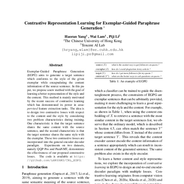 Contrastive Representation Learning for Exemplar-Guided Paraphrase ...