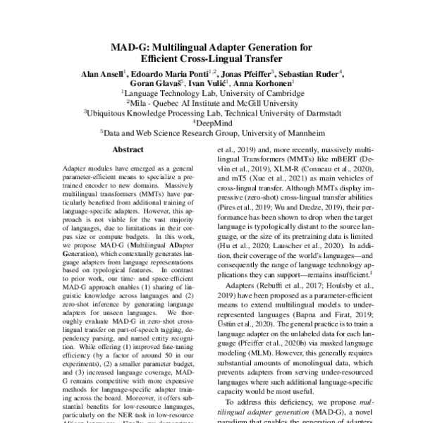 MAD-G: Multilingual Adapter Generation for Efficient Cross-Lingual Transfer - ACL Anthology
