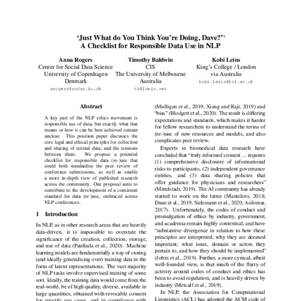 ‘Just What do You Think You’re Doing, Dave?’ A Checklist for ...