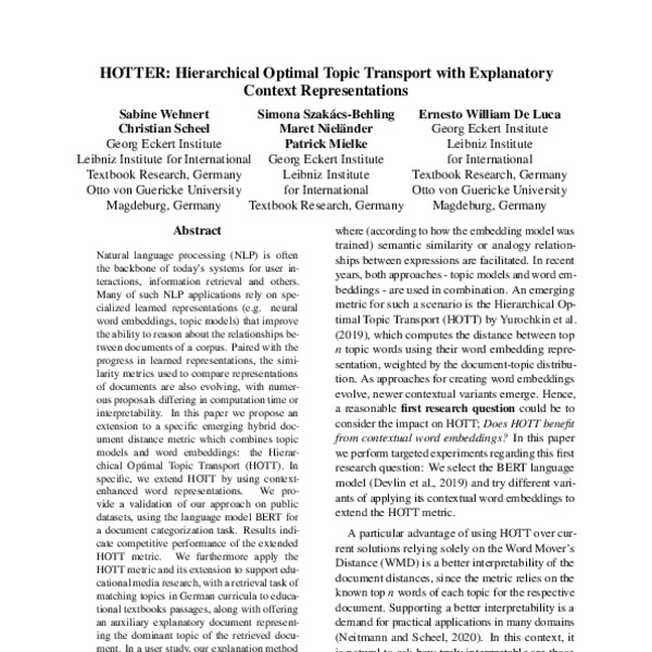 HOTTER: Hierarchical Optimal Topic Transport with Explanatory Context Representations - ACL ...