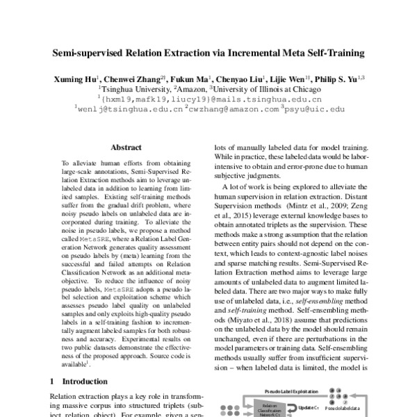 Semi-supervised Relation Extraction via Incremental Meta Self-Training - ACL Anthology