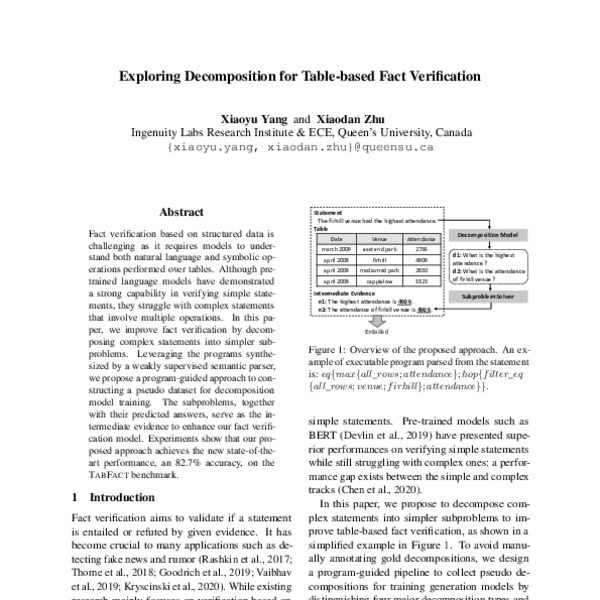 Exploring Decomposition for Table-based Fact Verification - ACL Anthology