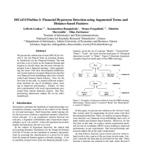 DICoE@FinSim-3: Financial Hypernym Detection using Augmented Terms and ...