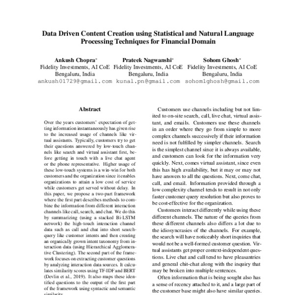 Data Driven Content Creation Using Statistical And Natural Language