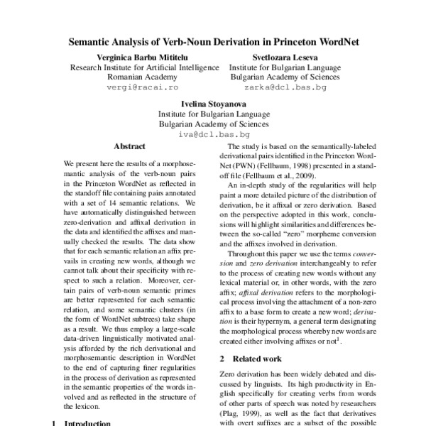 Semantic Analysis of Verb-Noun Derivation in Princeton WordNet - ACL Anthology