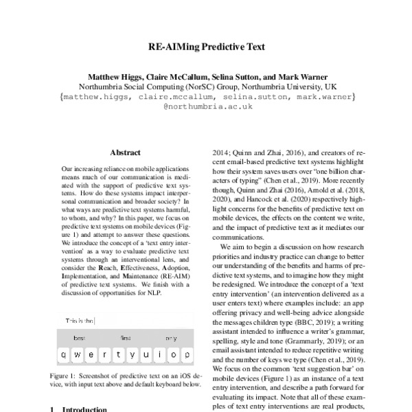 RE-AIMing Predictive Text - ACL Anthology