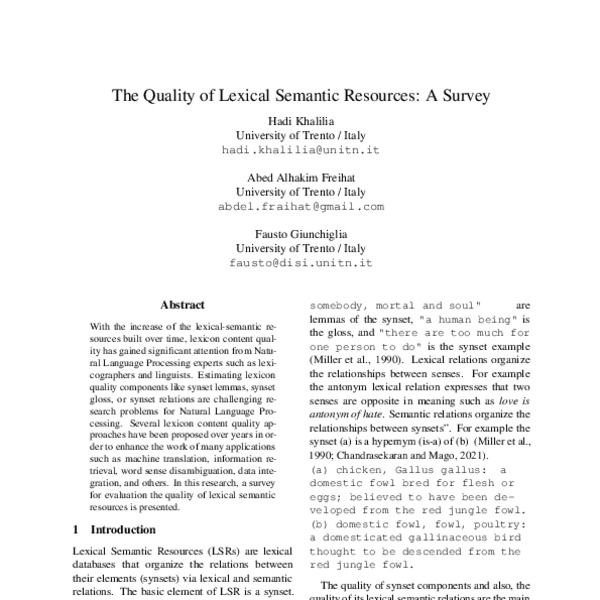 The Quality of Lexical Semantic Resources: A Survey - ACL Anthology