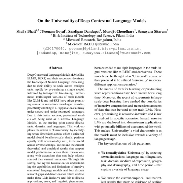 On the Universality of Deep Contextual Language Models - ACL Anthology