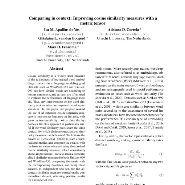 Comparing in context: Improving cosine similarity measures with a ...