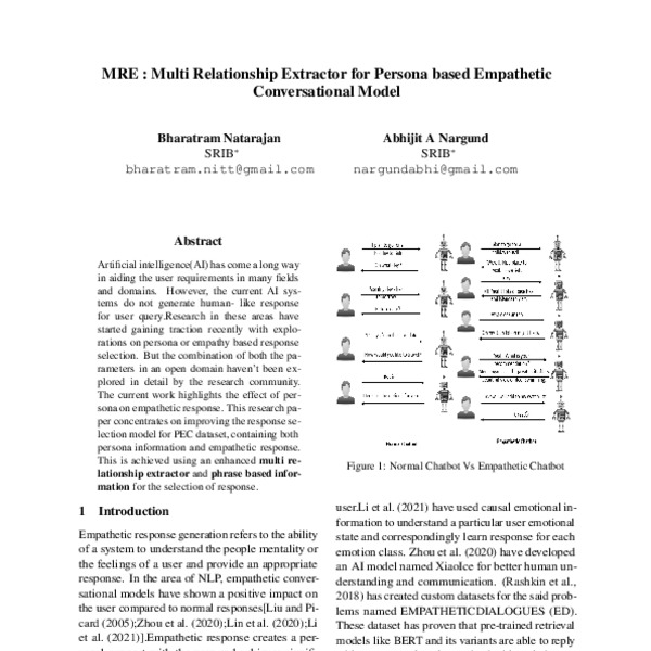 MRE : Multi Relationship Extractor for Persona based Empathetic ...