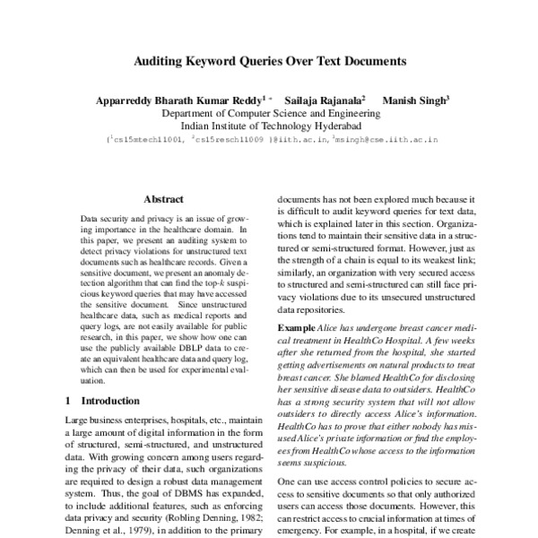 Auditing Keyword Queries Over Text Documents - ACL Anthology