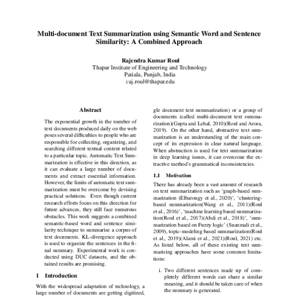 Multi Document Text Summarization Using Semantic Word And Sentence Similarity A Combined