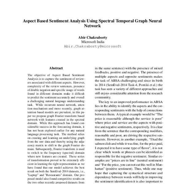 Aspect Based Sentiment Analysis Using Spectral Temporal Graph Neural Network - ACL Anthology