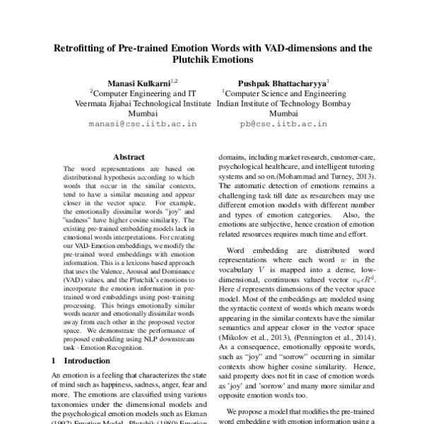 Retrofitting of Pre-trained Emotion Words with VAD-dimensions and the Plutchik Emotions - ACL ...