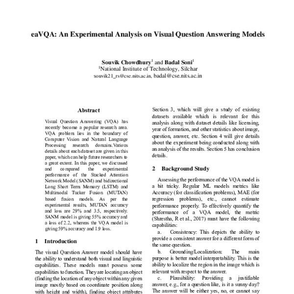 eaVQA: An Experimental Analysis on Visual Question Answering Models ...
