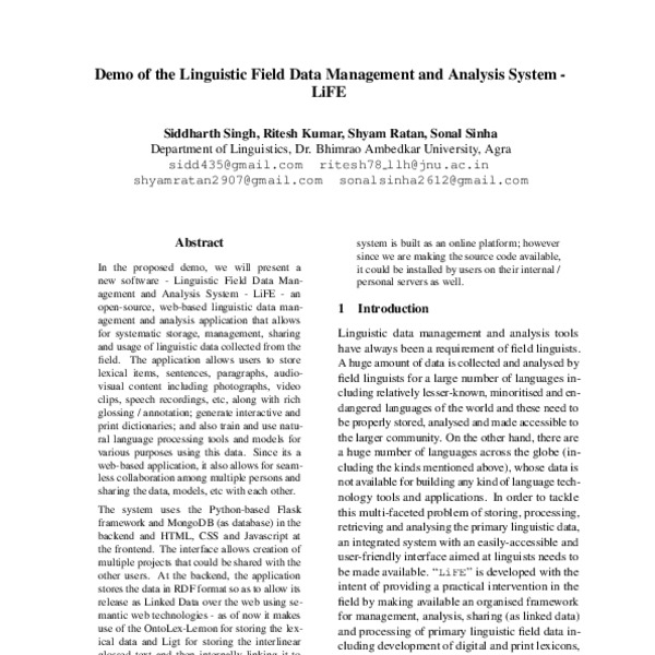 Demo of the Linguistic Field Data Management and Analysis System - LiFE - ACL Anthology