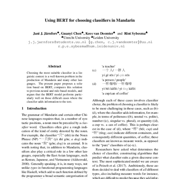 Using BERT for choosing classifiers in Mandarin - ACL Anthology