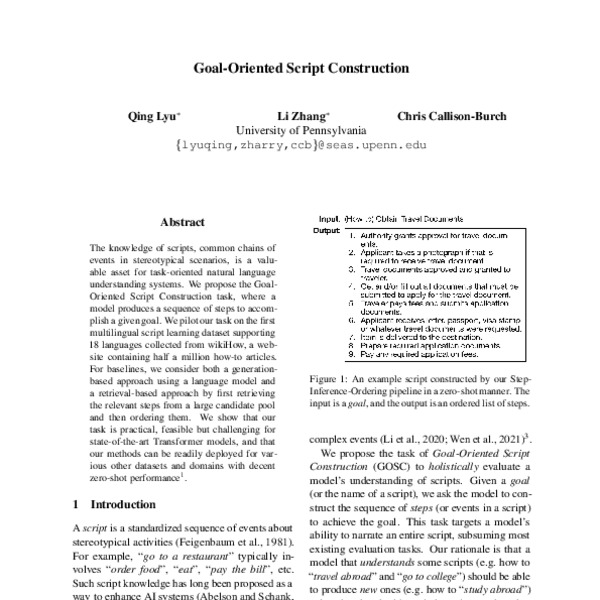 Goal-Oriented Script Construction - ACL Anthology