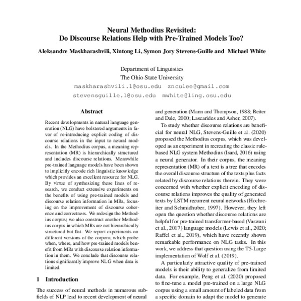 Neural Methodius Revisited Do Discourse Relations Help With Pre Trained Models Too Acl Anthology