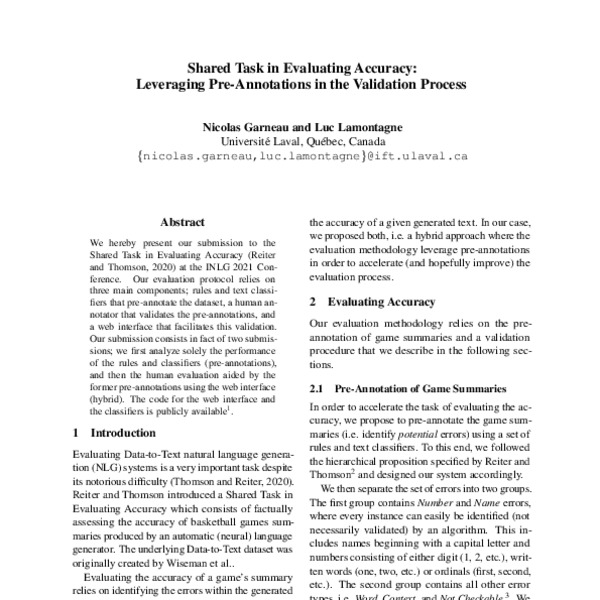 Shared Task in Evaluating Accuracy: Leveraging Pre-Annotations in the ...