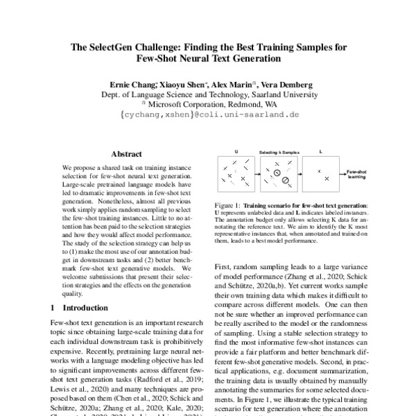 The SelectGen Challenge: Finding the Best Training Samples for Few-Shot Neural Text Generation ...