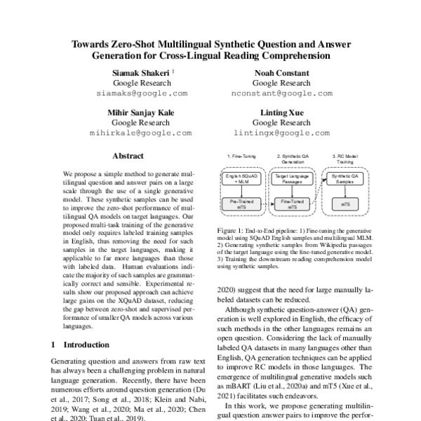 Towards Zero-Shot Multilingual Synthetic Question and Answer Generation for Cross-Lingual ...