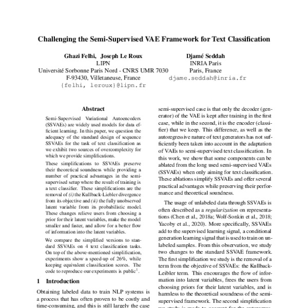 Challenging the Semi-Supervised VAE Framework for Text Classification - ACL Anthology