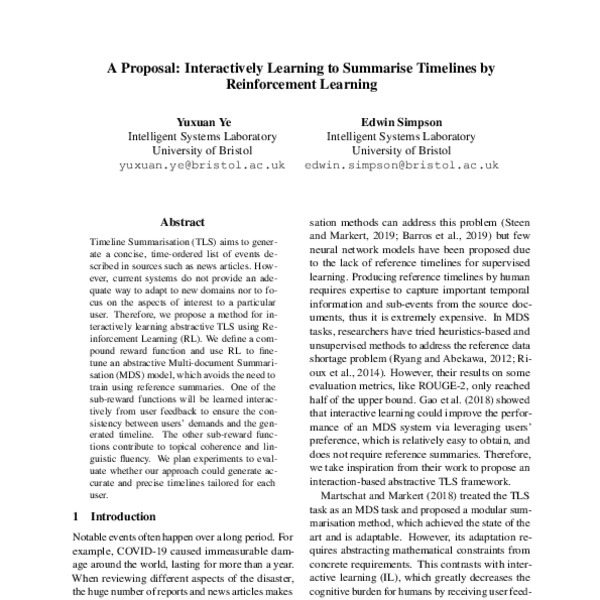 A Proposal: Interactively Learning to Summarise Timelines by ...