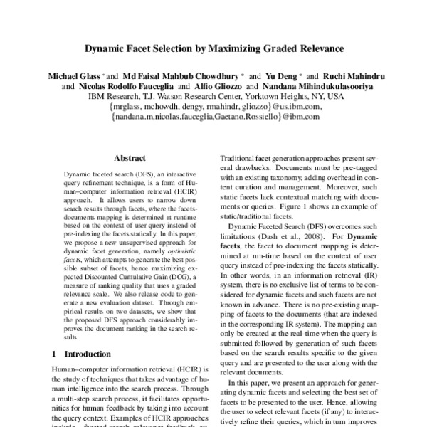 Dynamic Facet Selection by Maximizing Graded Relevance - ACL Anthology