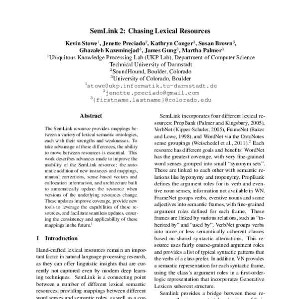 SemLink 2.0: Chasing Lexical Resources - ACL Anthology