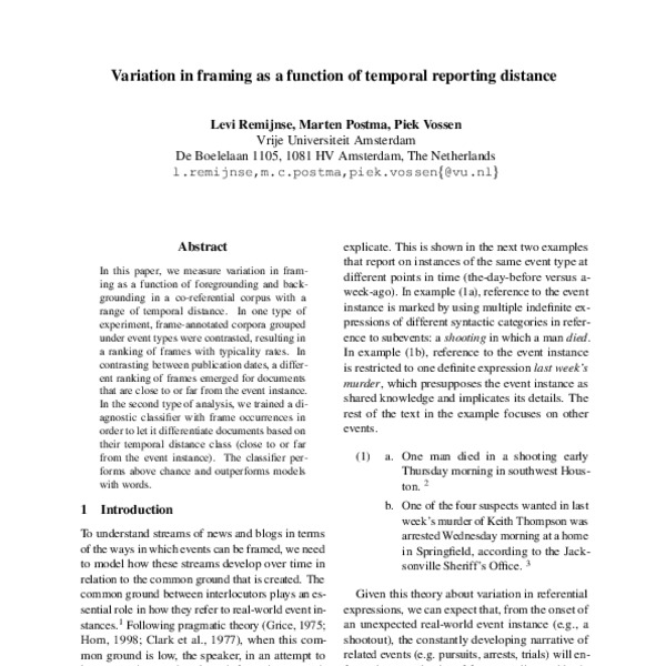 Variation in framing as a function of temporal reporting distance - ACL ...