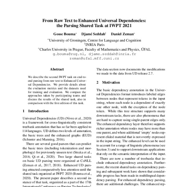 From Raw Text To Enhanced Universal Dependencies The Parsing Shared