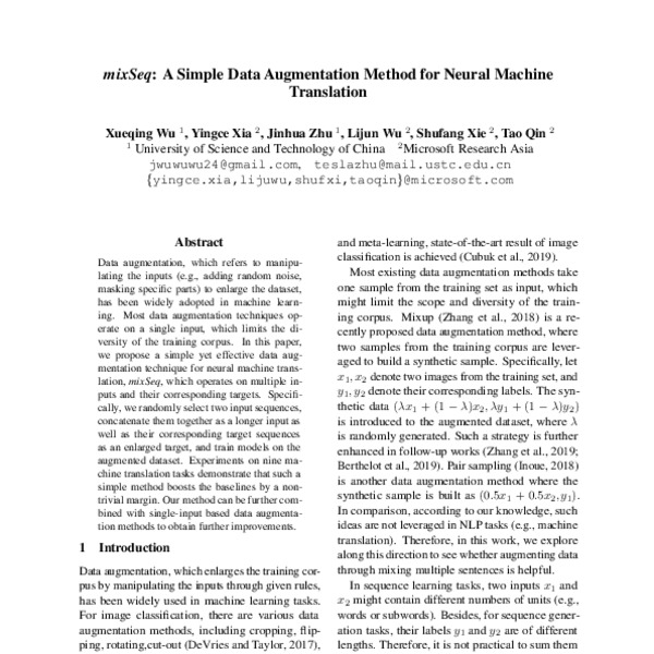 mixSeq: A Simple Data Augmentation Methodfor Neural Machine Translation - ACL Anthology