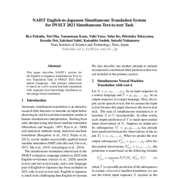 NAIST English-to-Japanese Simultaneous Translation System for IWSLT 2021 Simultaneous Text-to ...