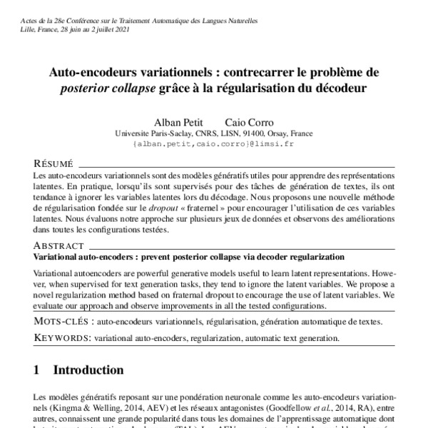 Auto-encodeurs variationnels : contrecarrer le problème de posterior ...